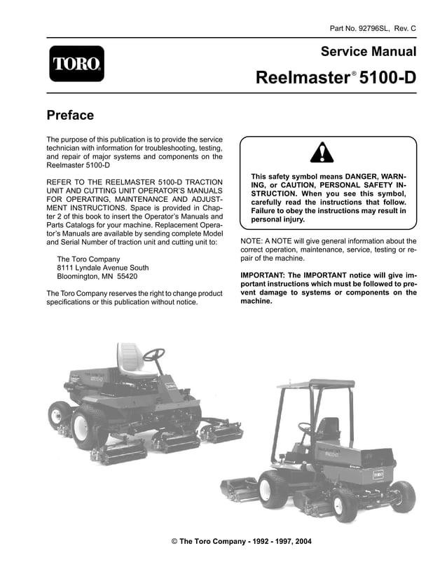 Toro reelmaster 5100 d mower service repair manual | PDF