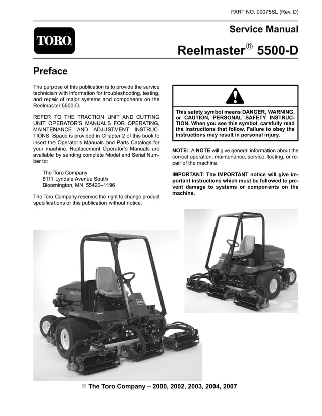 Toro reelmaster 5500 d mower service repair manual | PDF