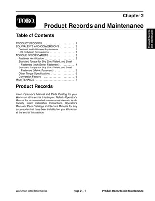 Toro workman 3000 series service repair manual sn 240000001 and above | PDF