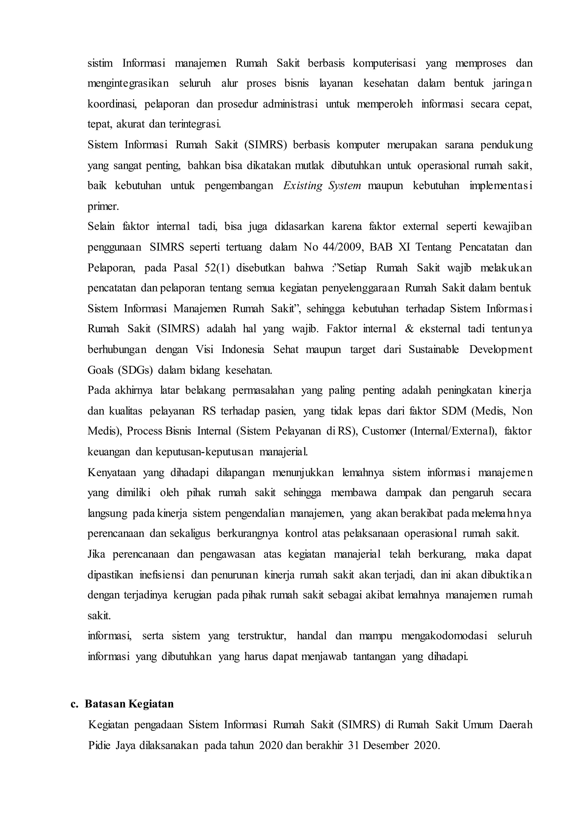 TOR Pengadaan SIM-RS | DOCX