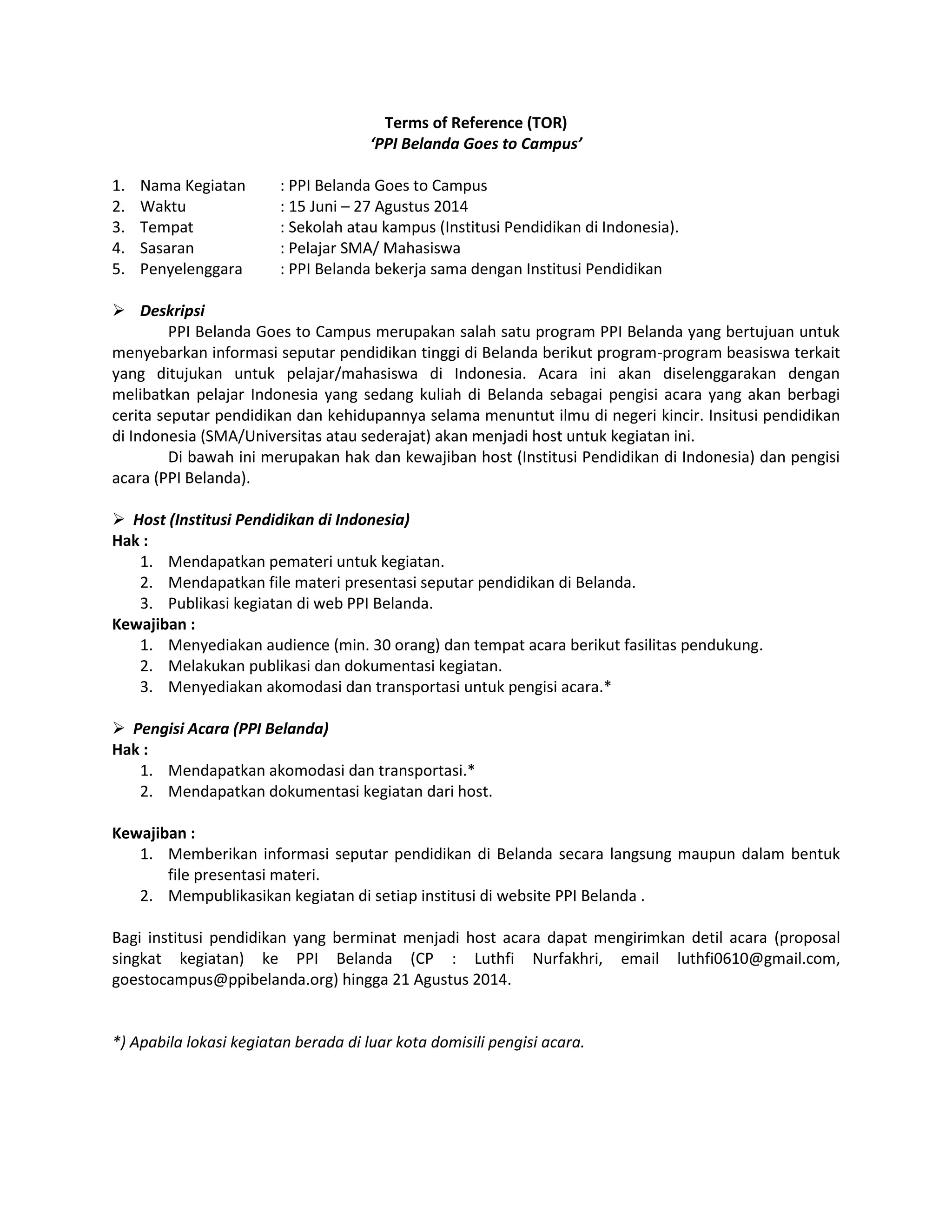 Tor PPI Belanda Goes to Campus 2014 | PDF