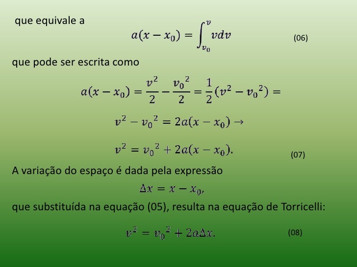 EQUAÇÃO DE TORRICELLI