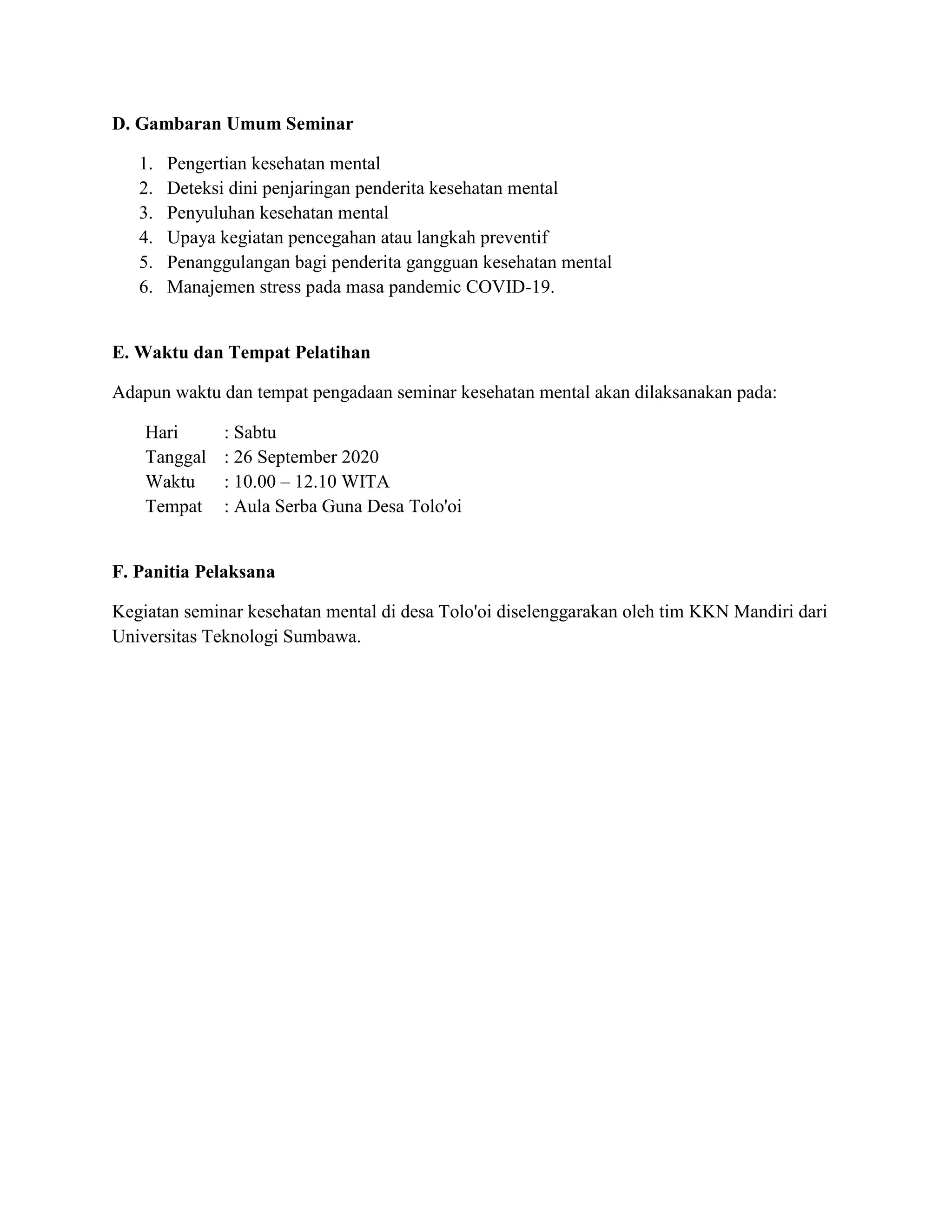 Contoh TOR (Term of Reference) Seminar Kesehatan Mental | PDF