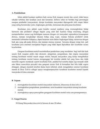 Contoh TOR (Term of Reference) Seminar Kesehatan Mental | PDF