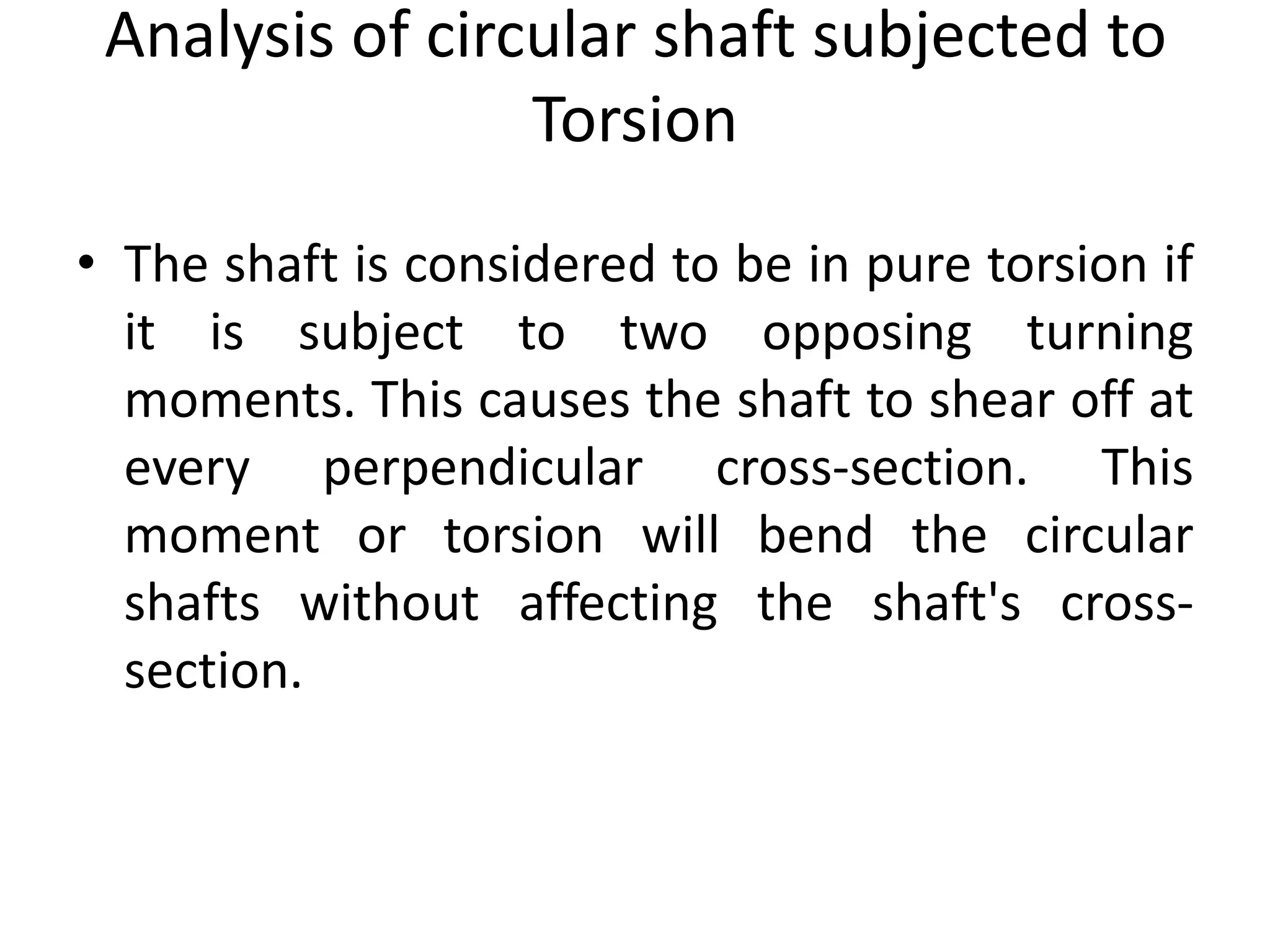 Analysis of circular shaft subjected to Torsion | PPT