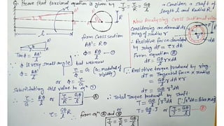 torsional shear stress equation derivation | PPTX