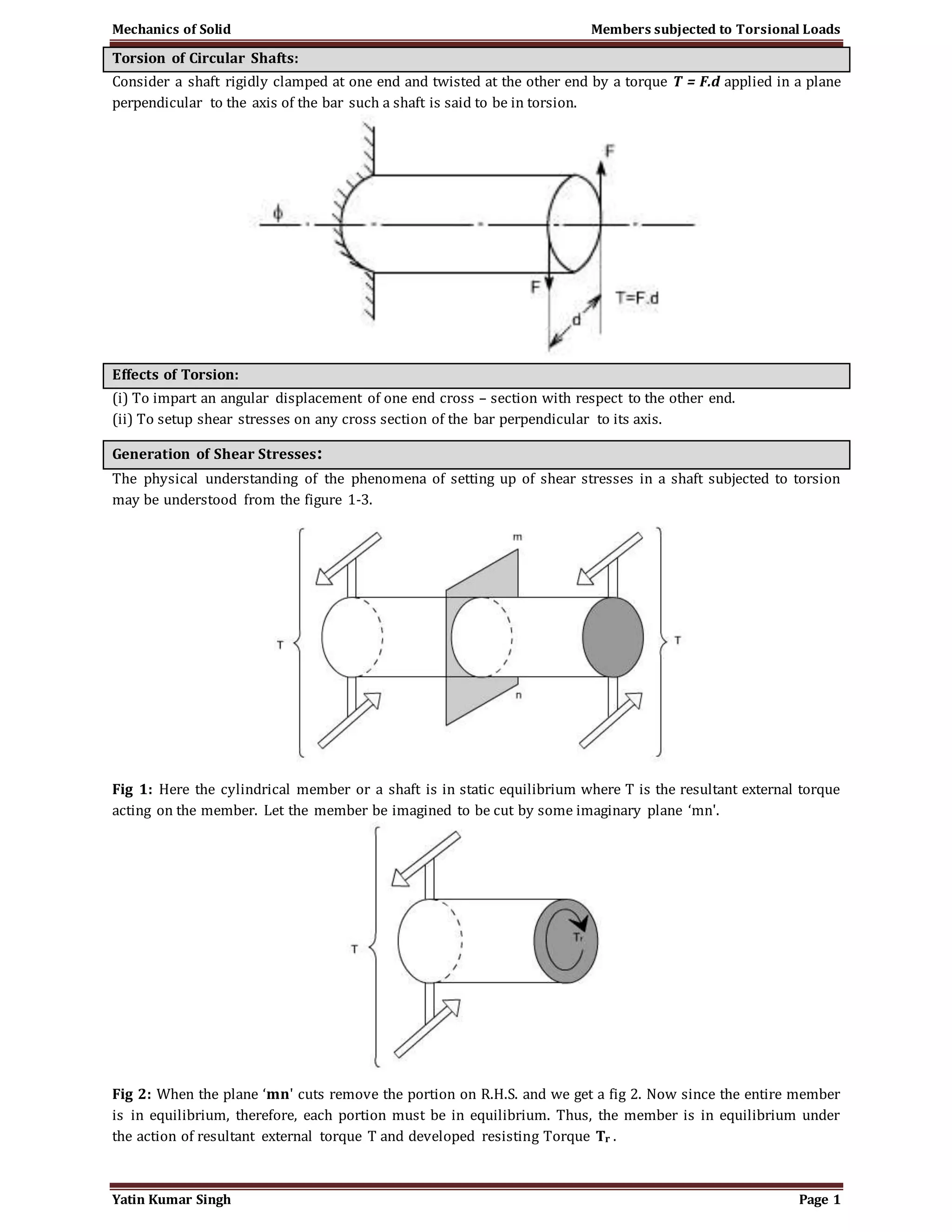 Torsion of circular shafts | DOCX