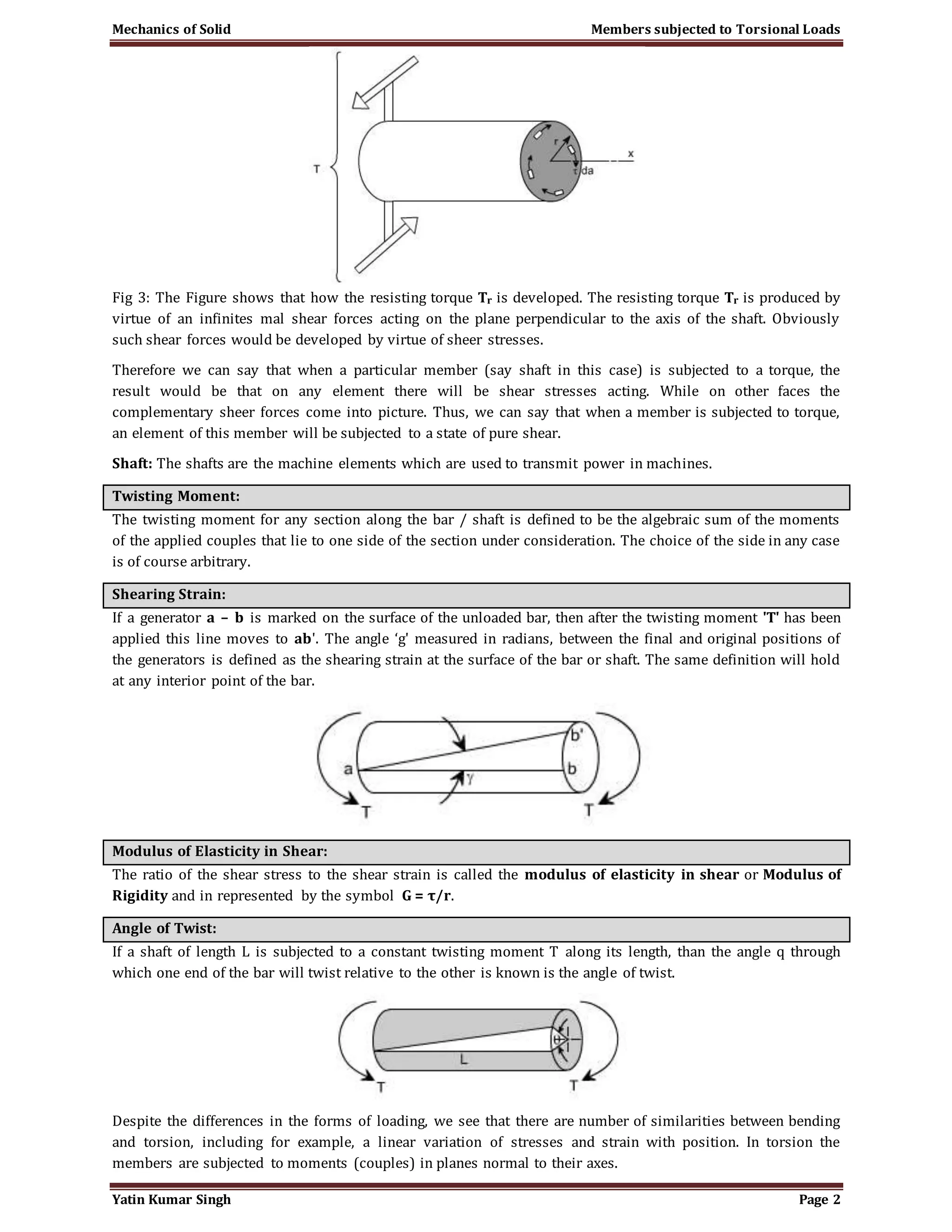 Torsion of circular shafts | DOCX