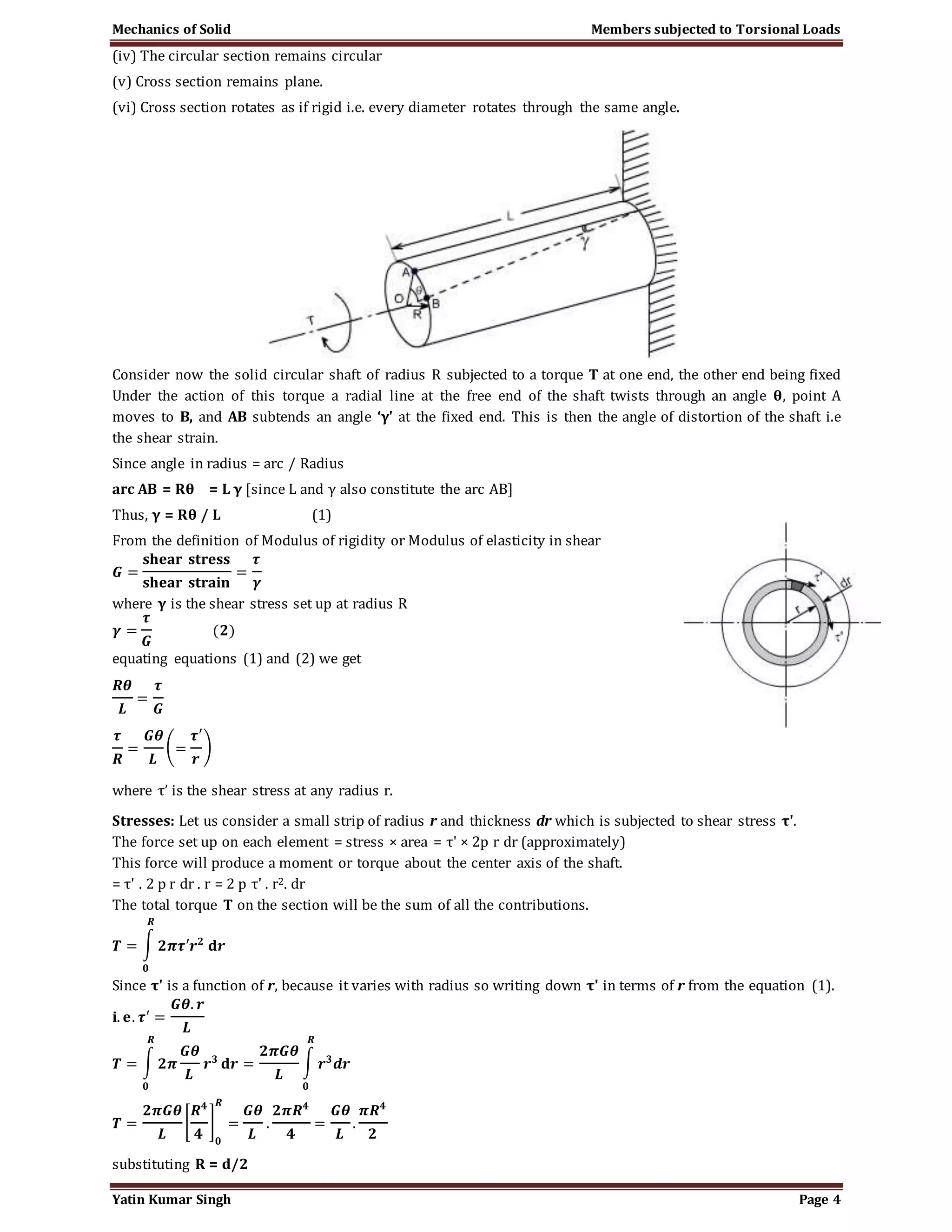 Torsion of circular shafts | DOCX