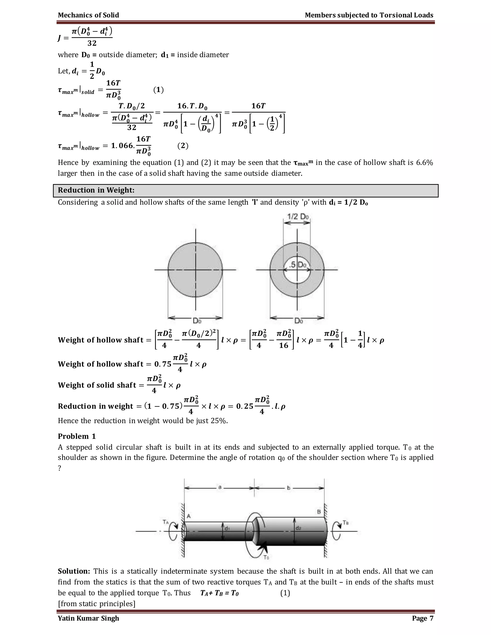 Torsion of circular shafts | DOCX