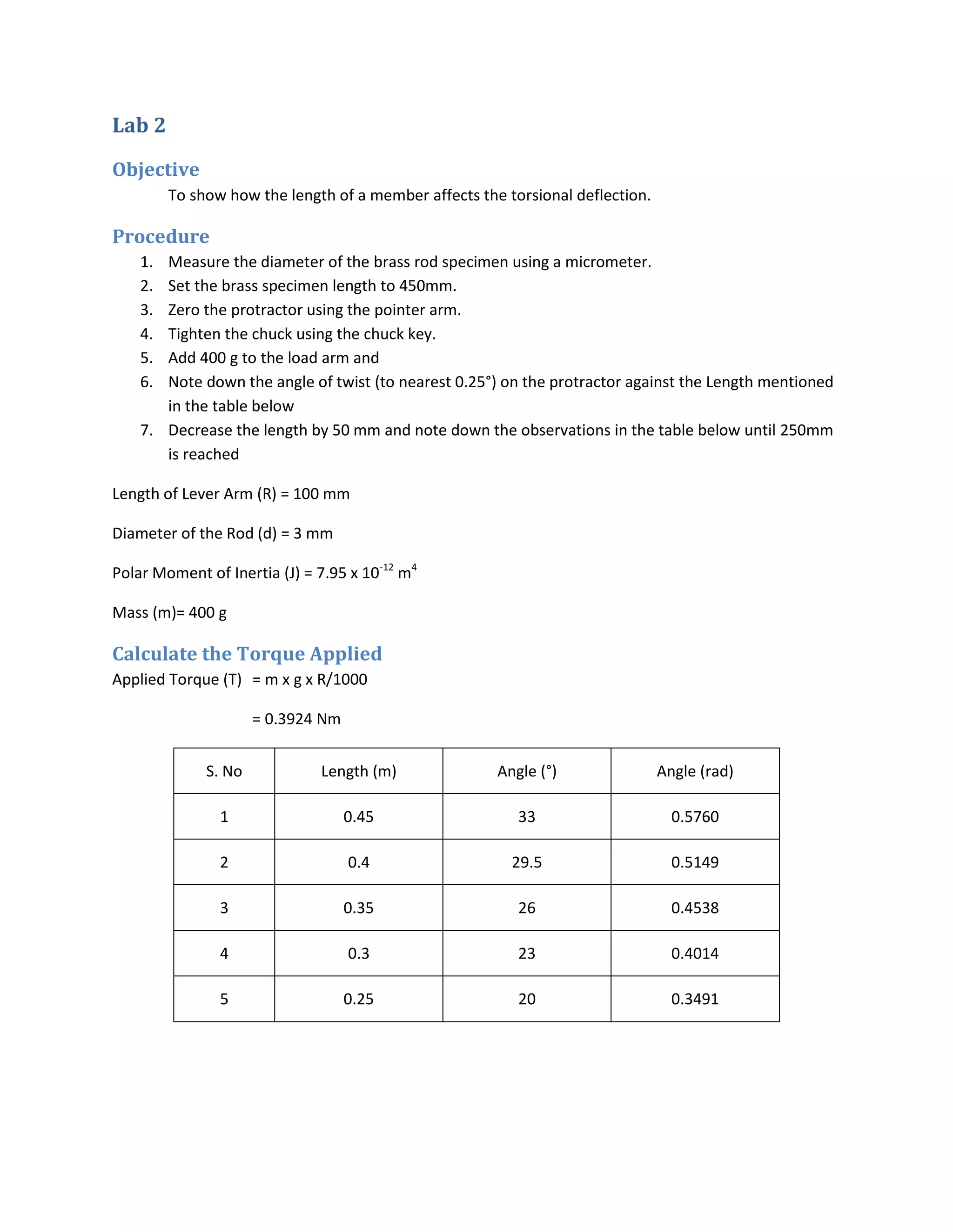 Torsion testing experiment (instructor) | DOCX