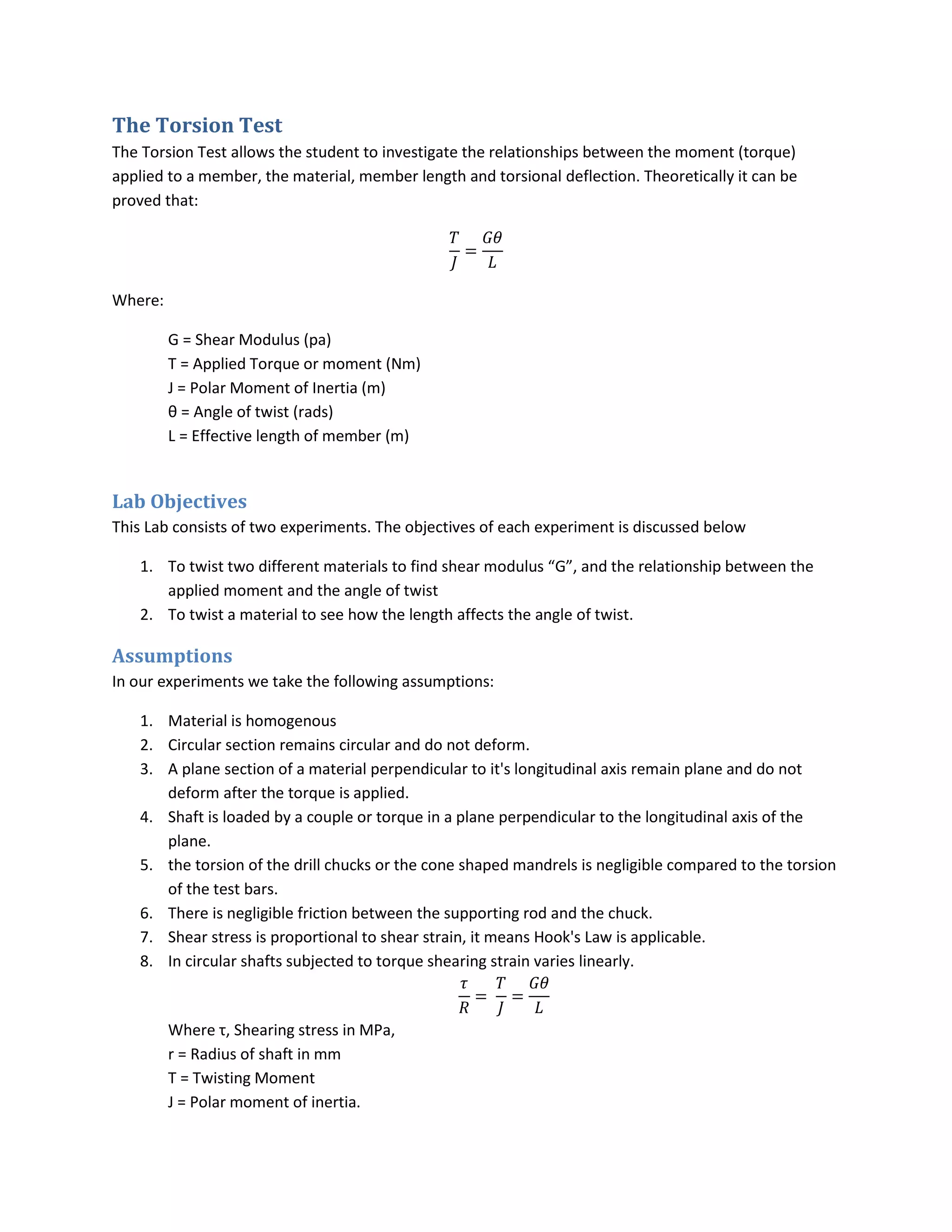 Torsion testing experiment (instructor) | DOCX