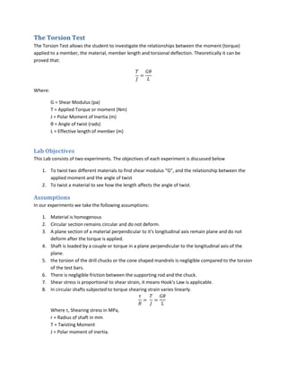 Torsion testing experiment (instructor) | DOCX