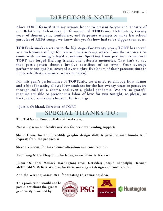 TORTanic Playbill | PDF | Music | Entertainment