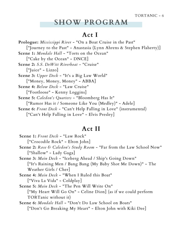 TORTanic Playbill | PDF | Music | Entertainment
