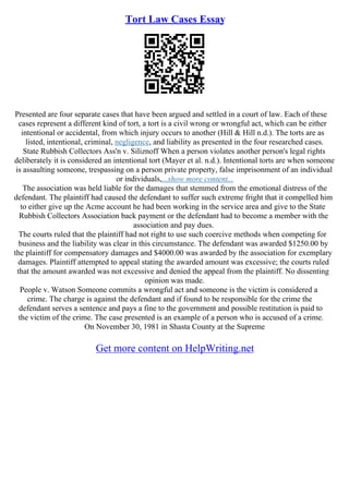 Tort Law Essay | PDF | First Aid | Injuries