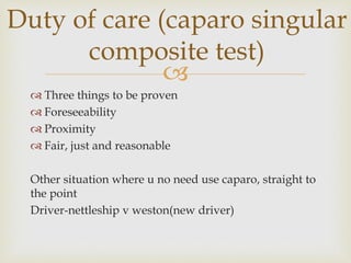 Tort (negligence) notes on negligence for tort law | PPTX | Law