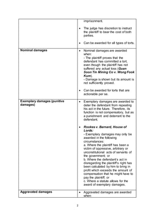 Tort notes - Types of damages | DOCX