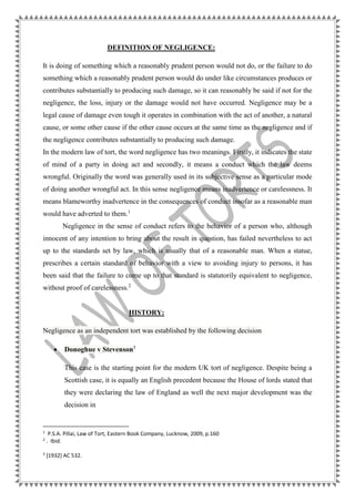 “tortious liability in constituting negligence | DOCX