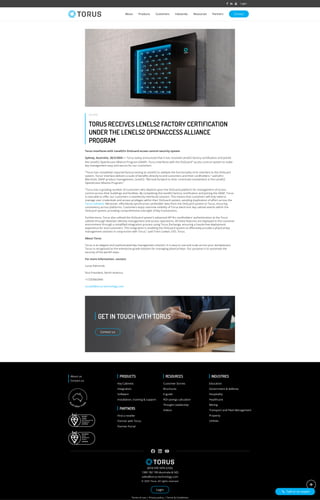 Torus Achieves LenelS2 Certification for Seamless Integration | PDF