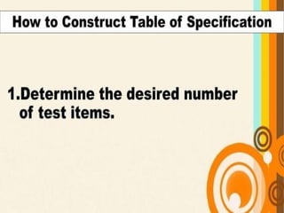 Preparing a Table of Specifications (TOS) | PPTX
