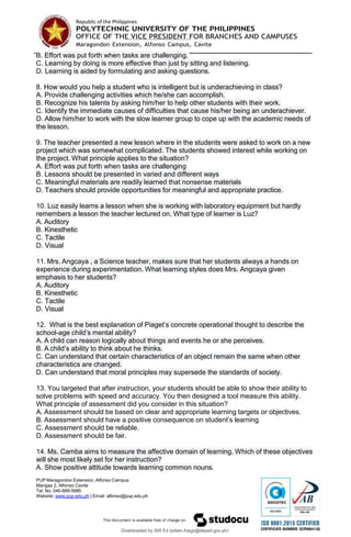 This is an sample examination practice test in facilitating learning ...