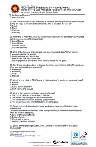 This is an sample examination practice test in facilitating learning ...