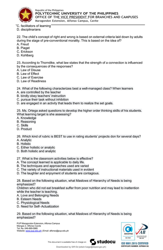 This is an sample examination practice test in facilitating learning ...