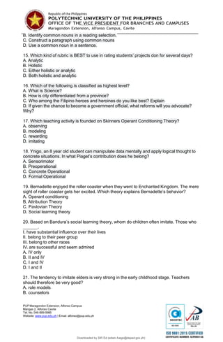 This is an sample examination practice test in facilitating learning ...