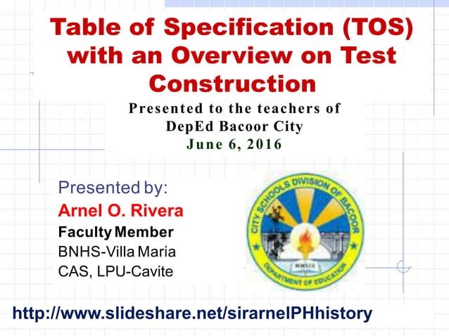 TOS-WITH-OVERVIEW-OF-TEST-CONSTRUCTION.pptx | Standardized Testing ...