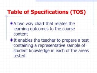 Table of Specifications (TOS) and Test Construction Review | PDF