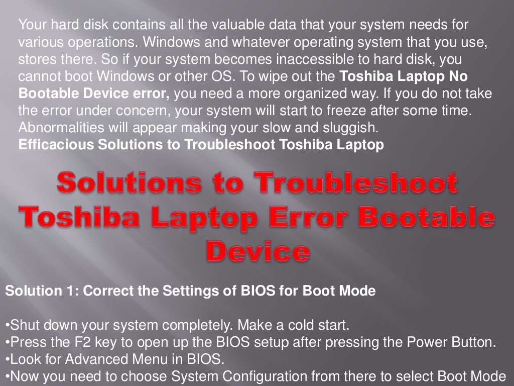 Toshiba Laptop Error No Bootable Device toshiba-laptop-error-no-bootable-device