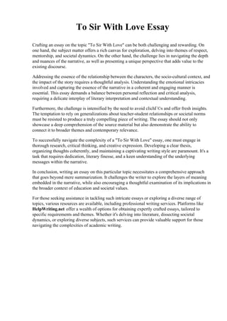 To Sir With Love Essay.pdf | Education