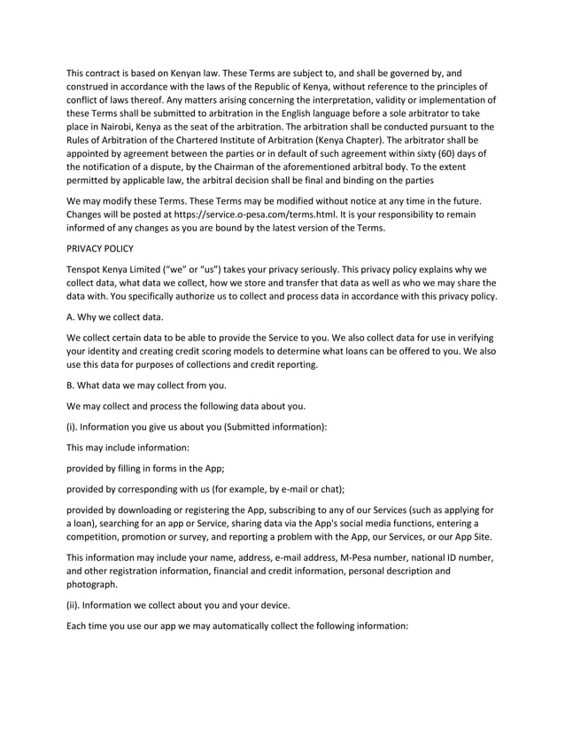 OPesa Terms of Service | PDF