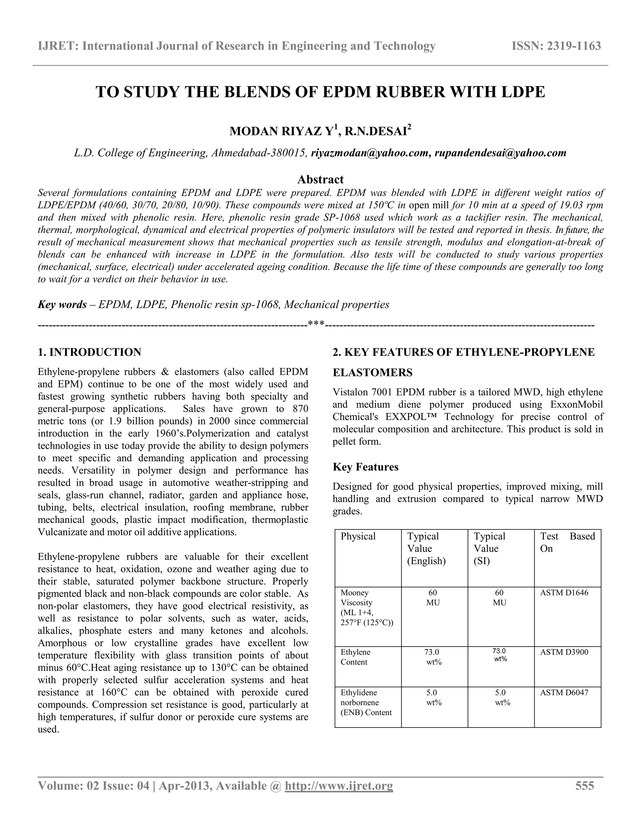 To study the blends of epdm rubber with ldpe | PDF