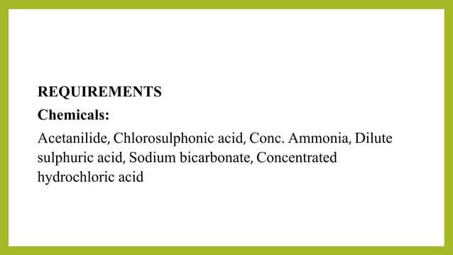 To synthesize and submit sulphanilamide | PPTX | Chemistry | Science