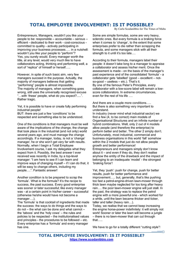 Total Employee Involvement: is it possible? | PDF