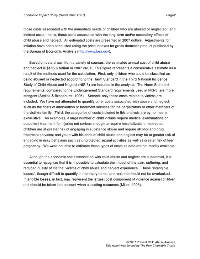 Total Estimated Cost Of Child Abuse And Neglect In The U S 2007 | PDF