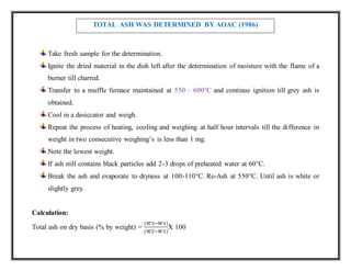 Total ash estimation and sample preparation for estimation of acid ...