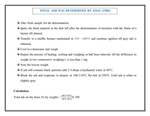 Total ash estimation and sample preparation for estimation of acid ...