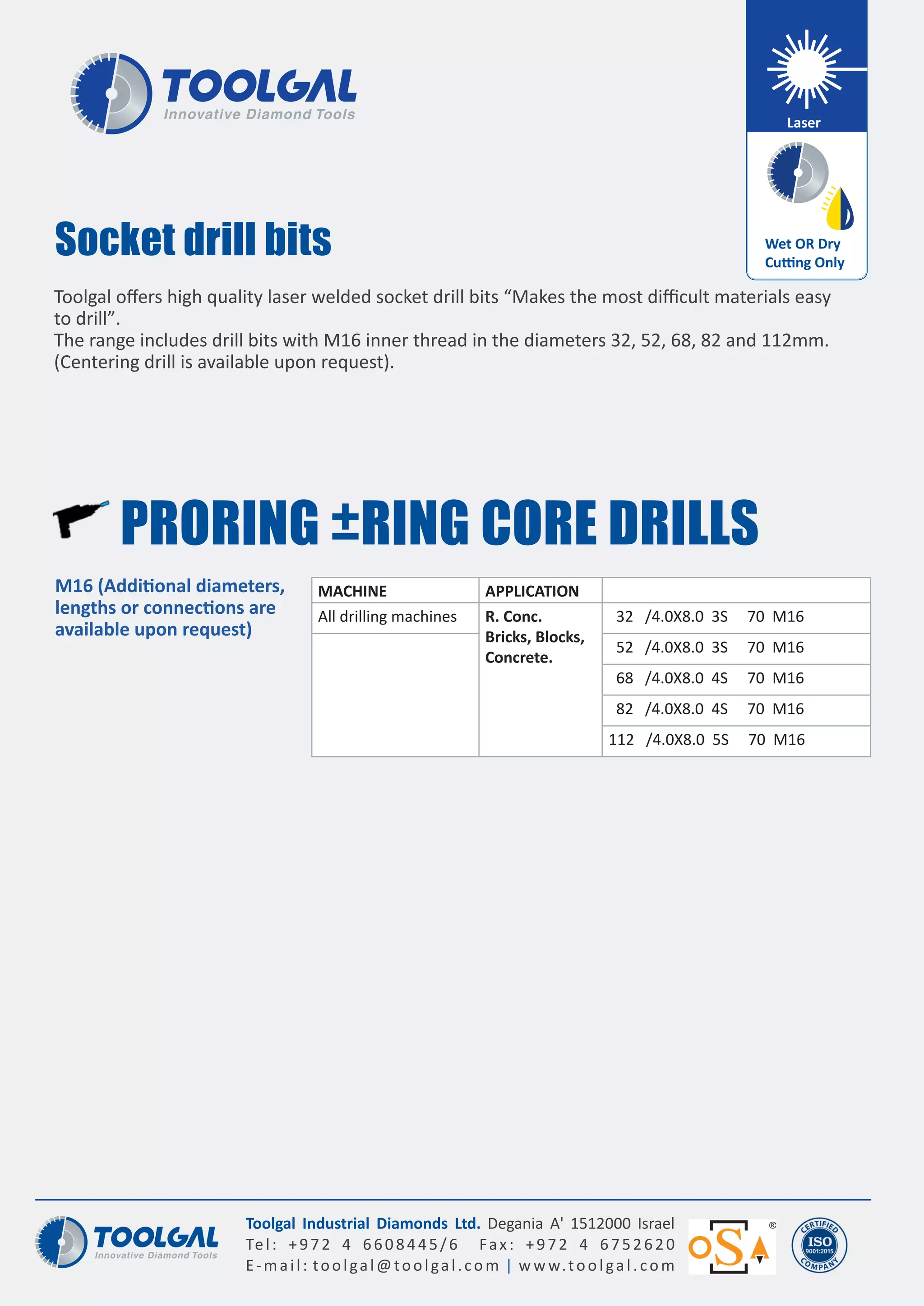 Diamond core drill bits by Toolgal | PDF