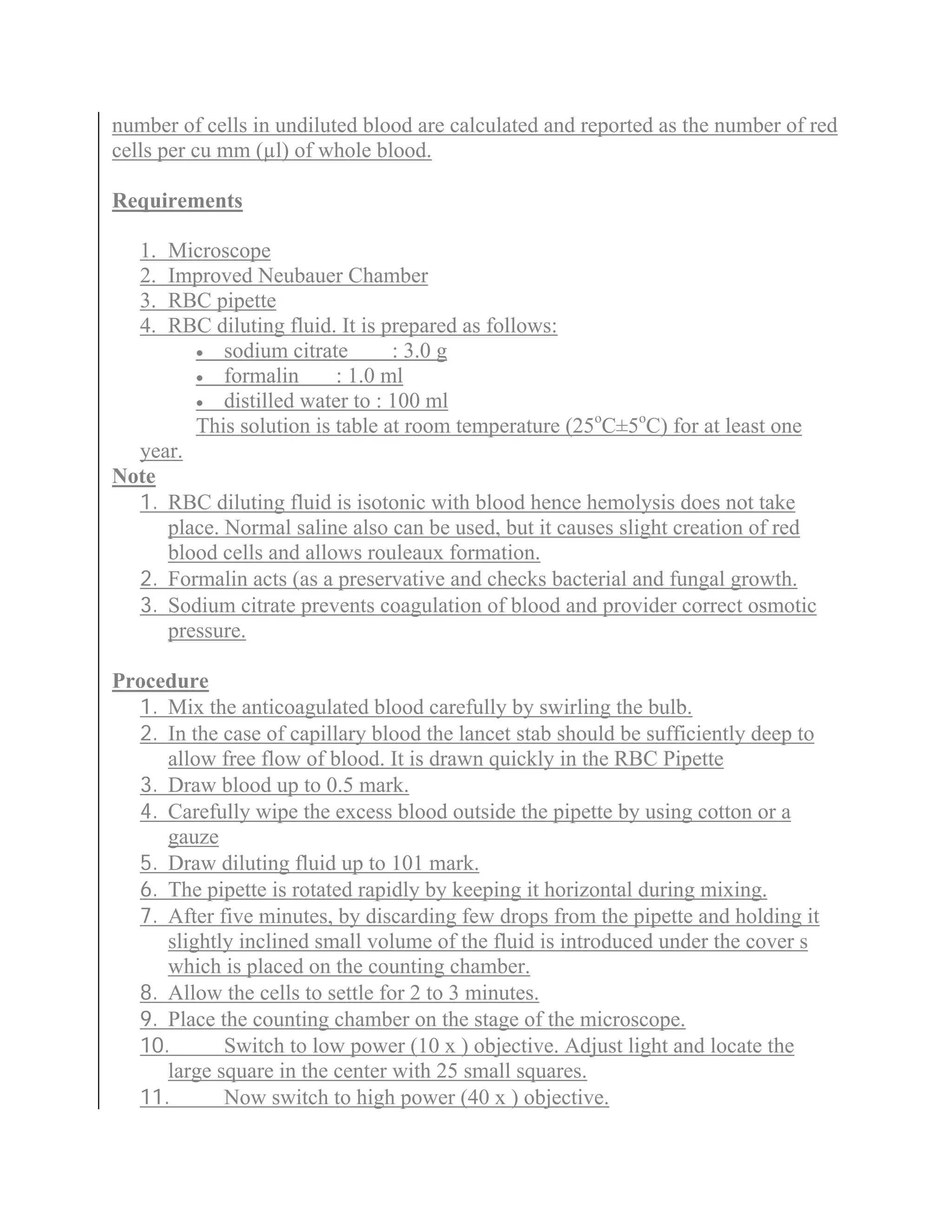 Total Erythrocyte Count By Hemocytometer | PDF