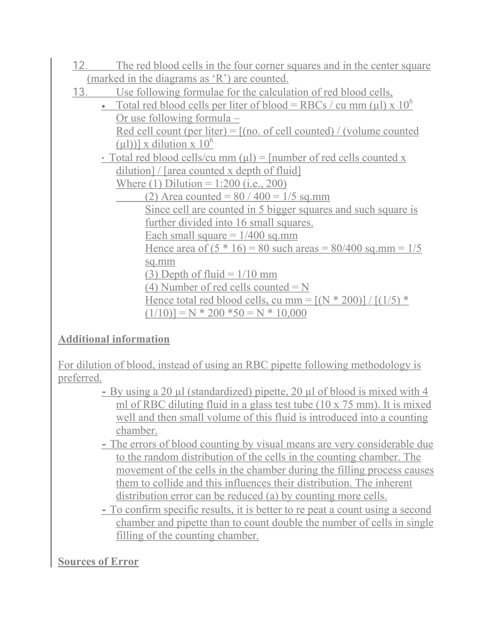 Total Erythrocyte Count By Hemocytometer | PDF