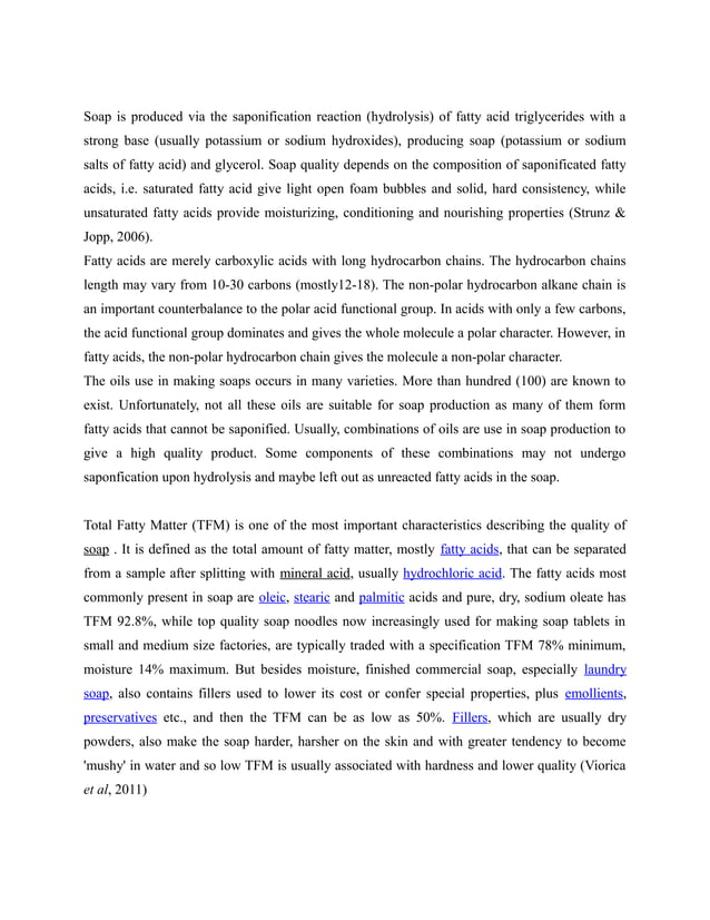 DETERMINATION OF THE TOTAL FATTY MATTER CONTENT IN SELECTED SOAPS ON ...