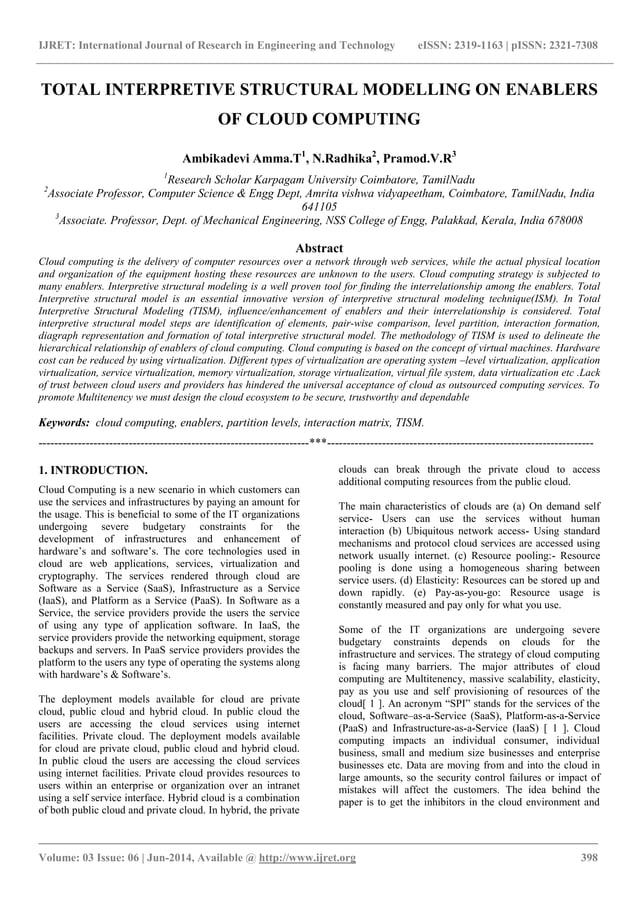 Total interpretive structural modelling on enablers of cloud computing | PDF | Cloud Computing ...