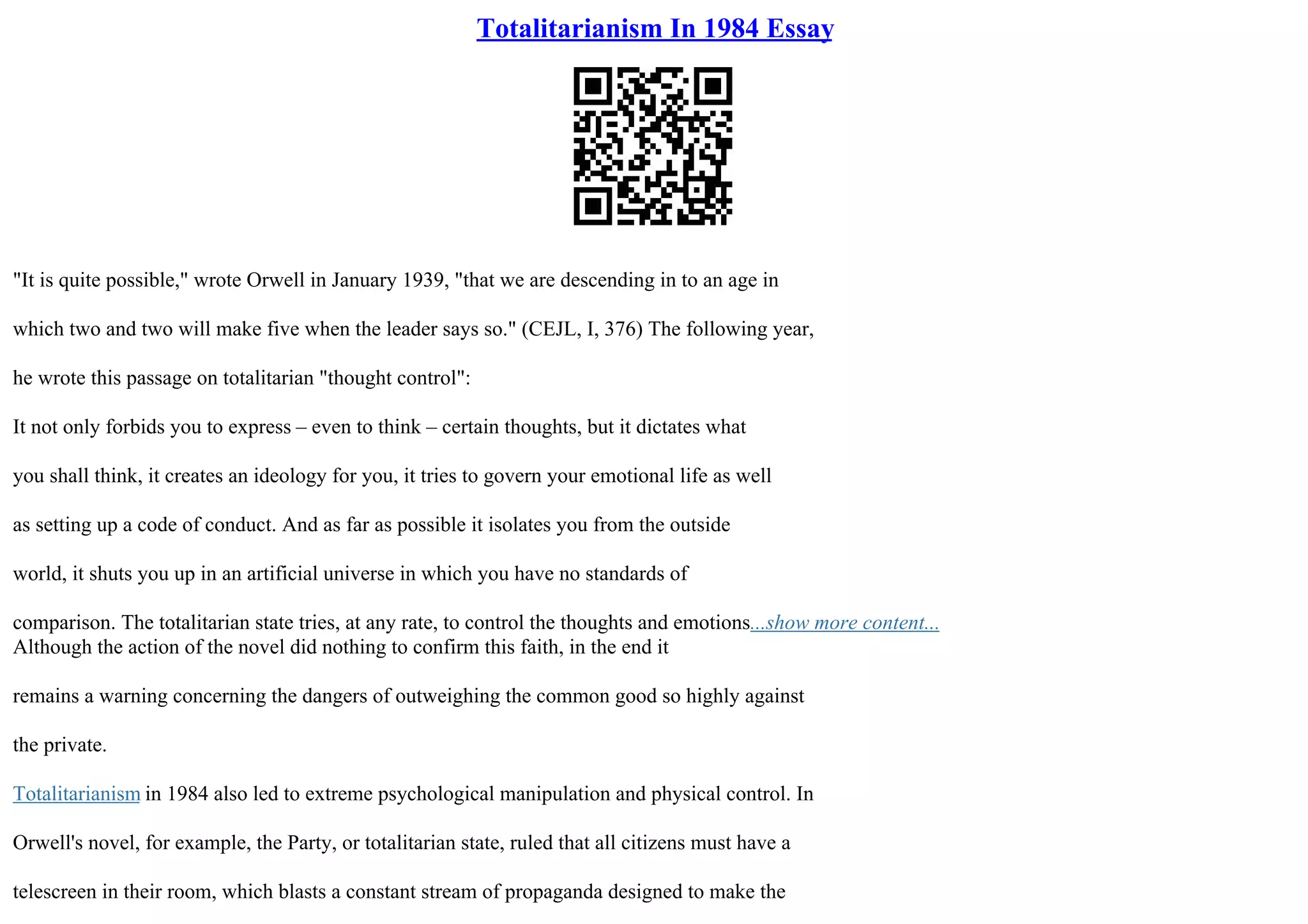 Totalitarianism In 1984 | PDF