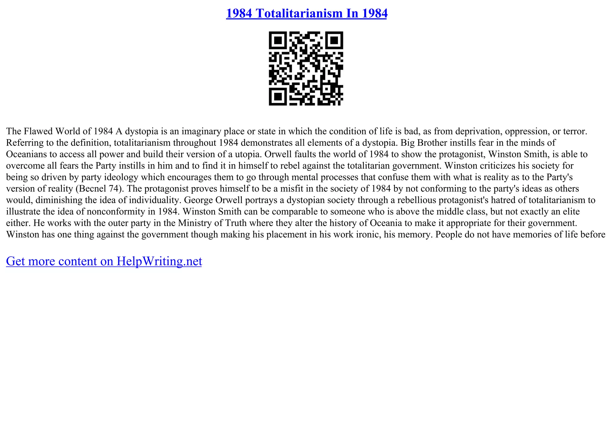 Totalitarianism In 1984 | PDF