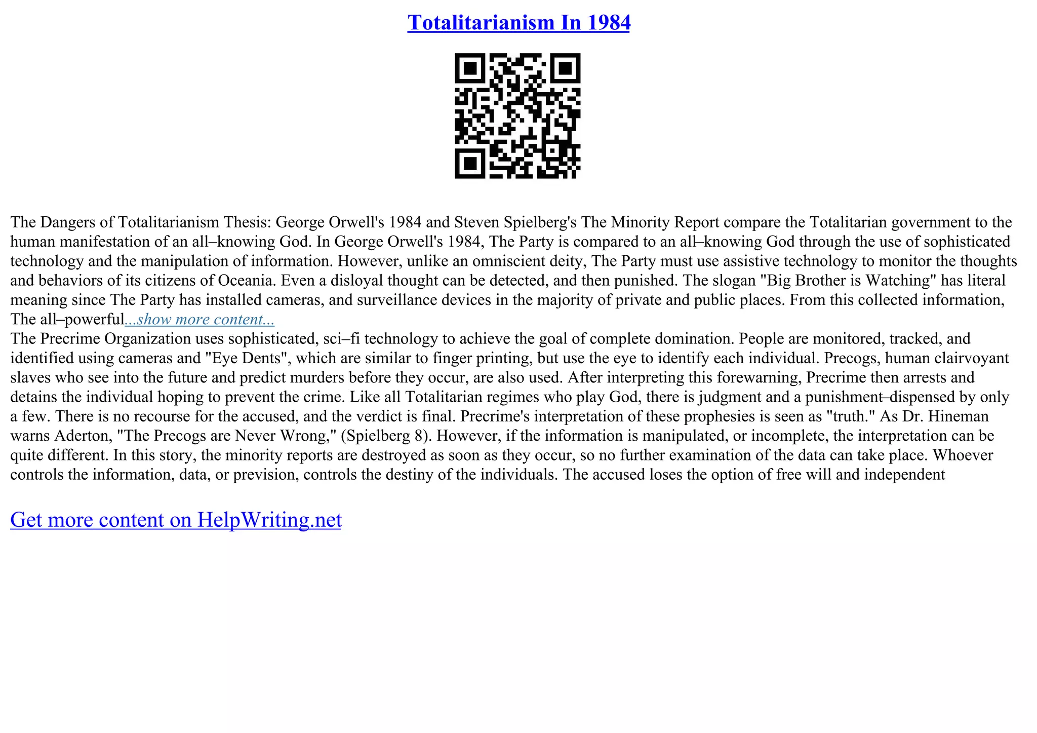 Totalitarianism In 1984 | PDF