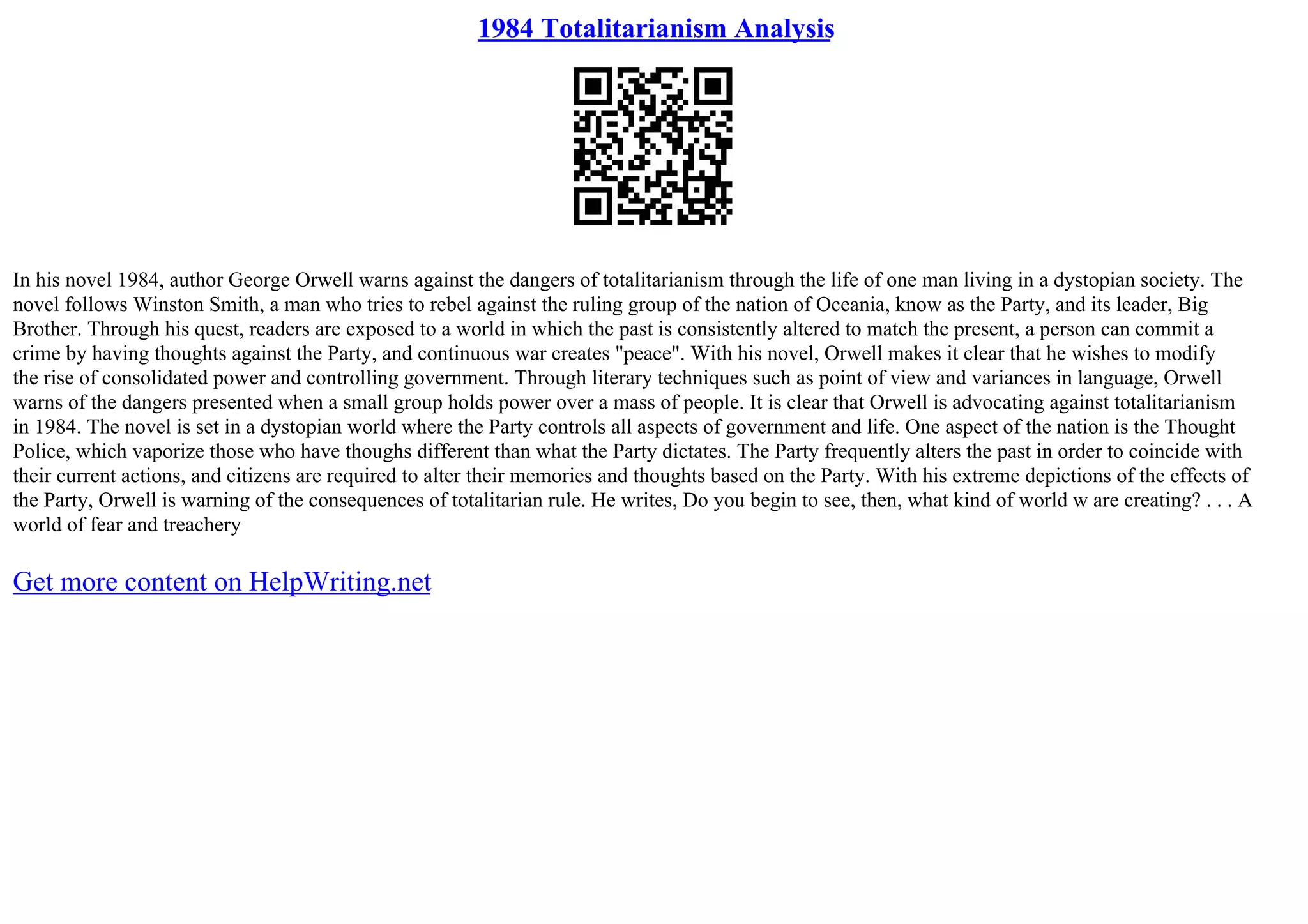 Totalitarianism In 1984 | PDF