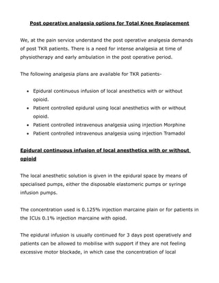 Total knee replacement post op pain control protocol for surgeons Al ...
